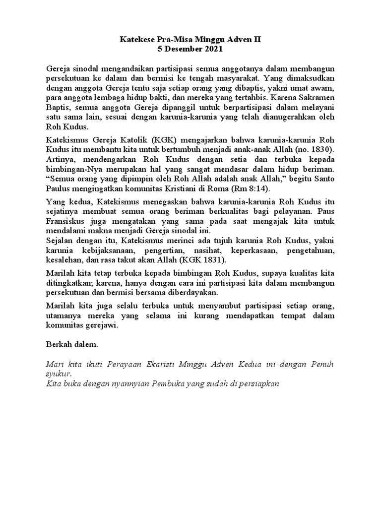 Katekese Minggu Adven II | PDF