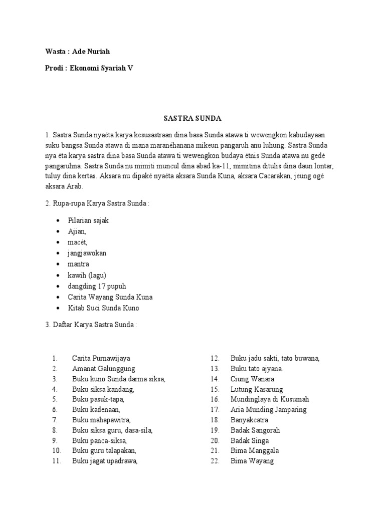 Karya Sastra Sunda Kuno dan Jenisnya | PDF