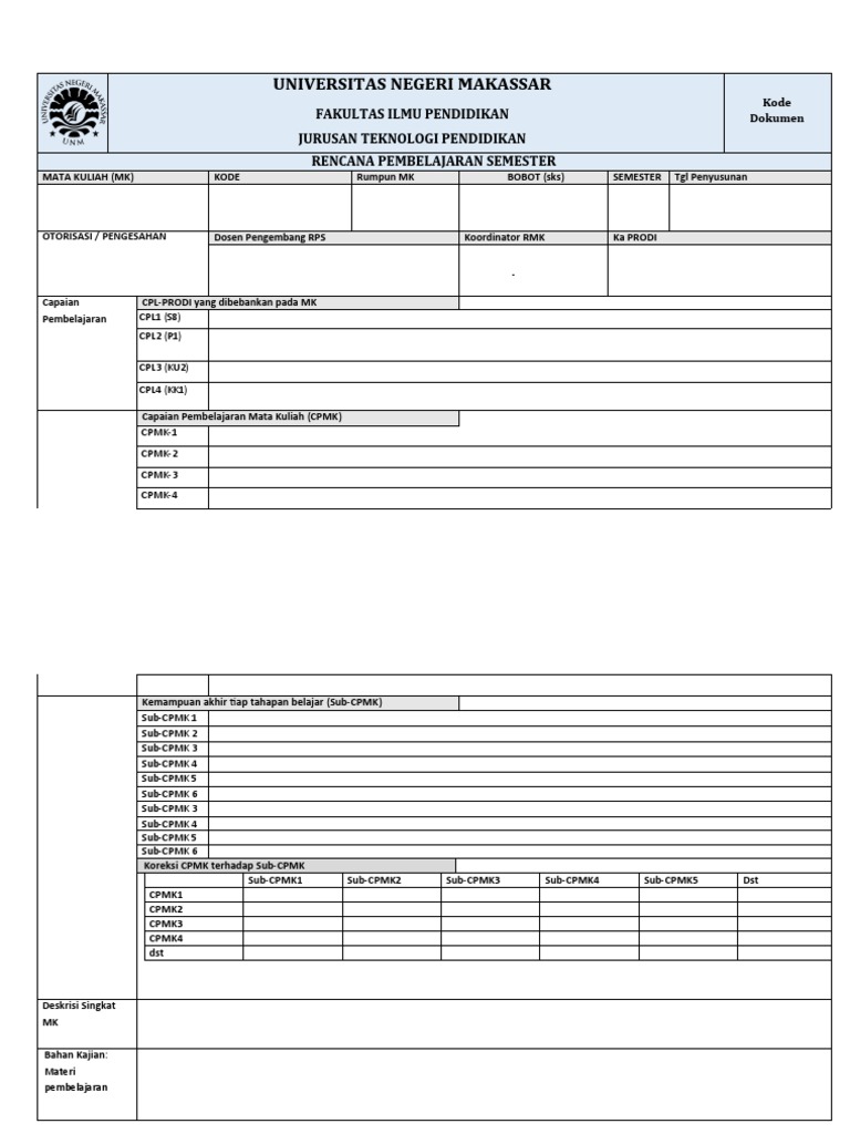 Template RPS Tugas Pekerti | PDF