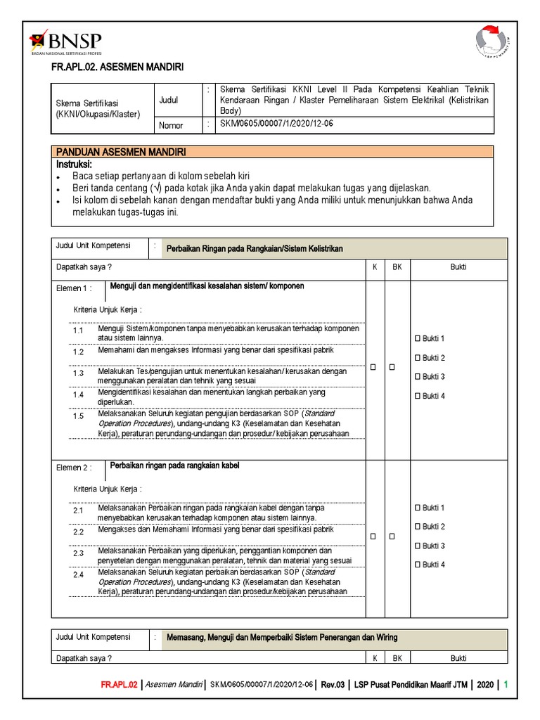 APL.02 Asesmen Mandiri | PDF