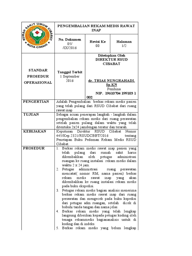 Spo PENGEMBALIAN REKAM MEDIS RAWAT INAP | PDF