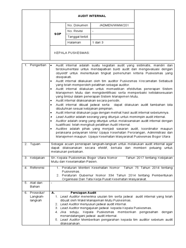 SOP Audit Internal | PDF