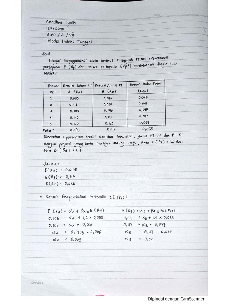 Anadhea Syaila (185310240) - AIPO (Model Indeks Tunggal) | PDF