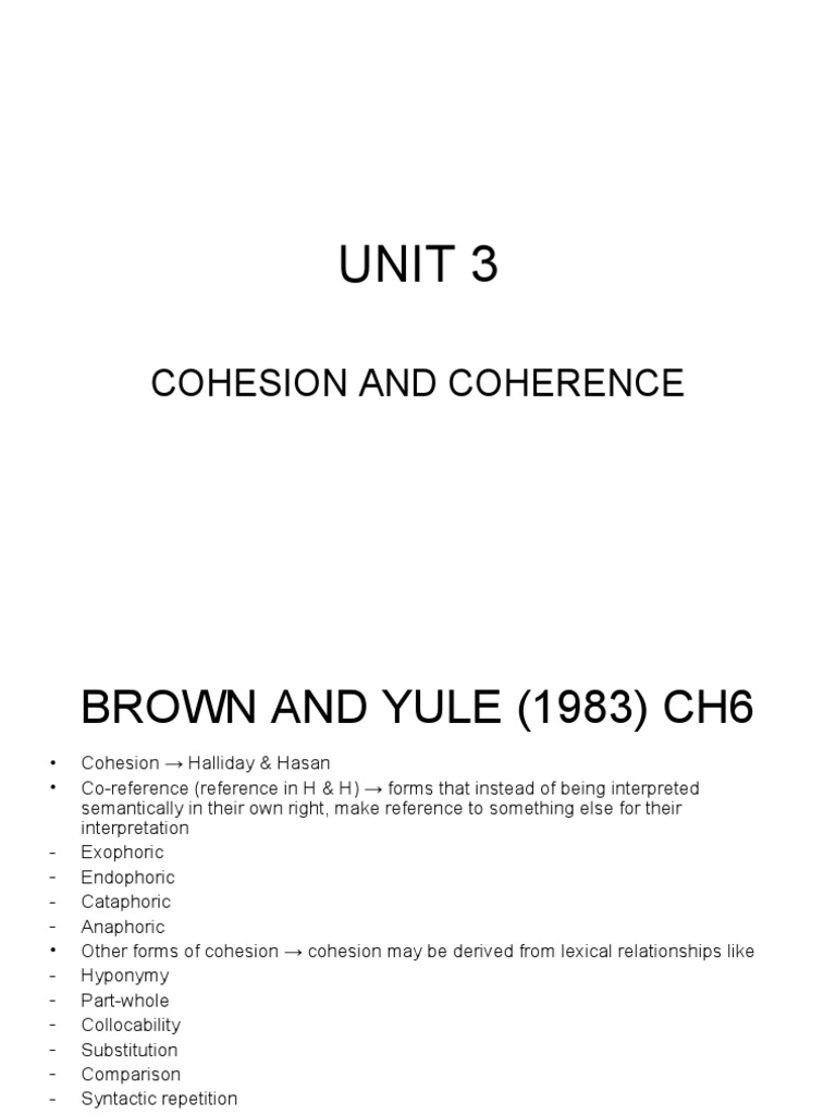 Cohesion and Coherence in Discourse | PDF | Linguistics | Semantics