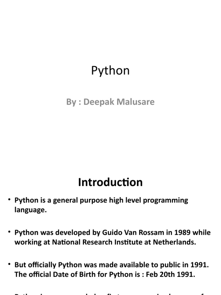 Python: By: Deepak Malusare | Download Free PDF | Python (Programming ...