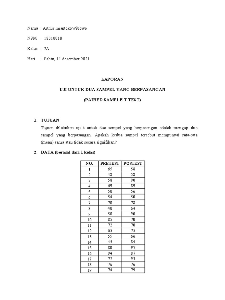 Uji Paired Sample T Test | PDF
