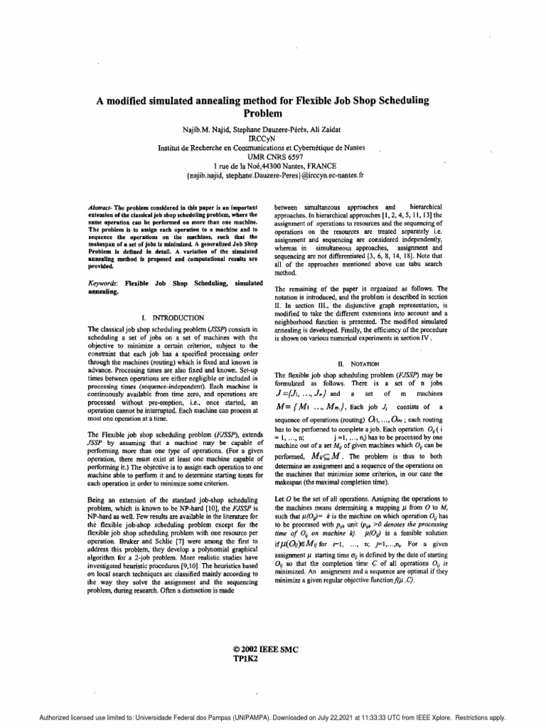 A Modified Simulated Annealing Method For Flexible Job Shop Scheduling ...