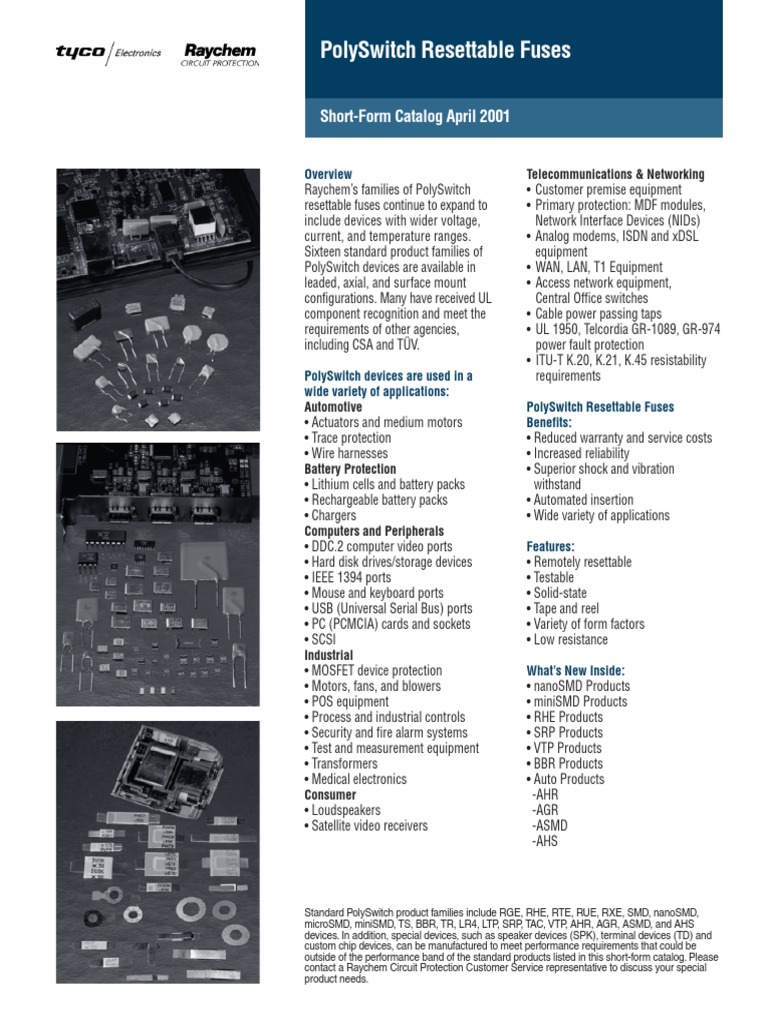Polyswitch Resettable Fuses: Short-Form Catalog April 2001 | PDF ...