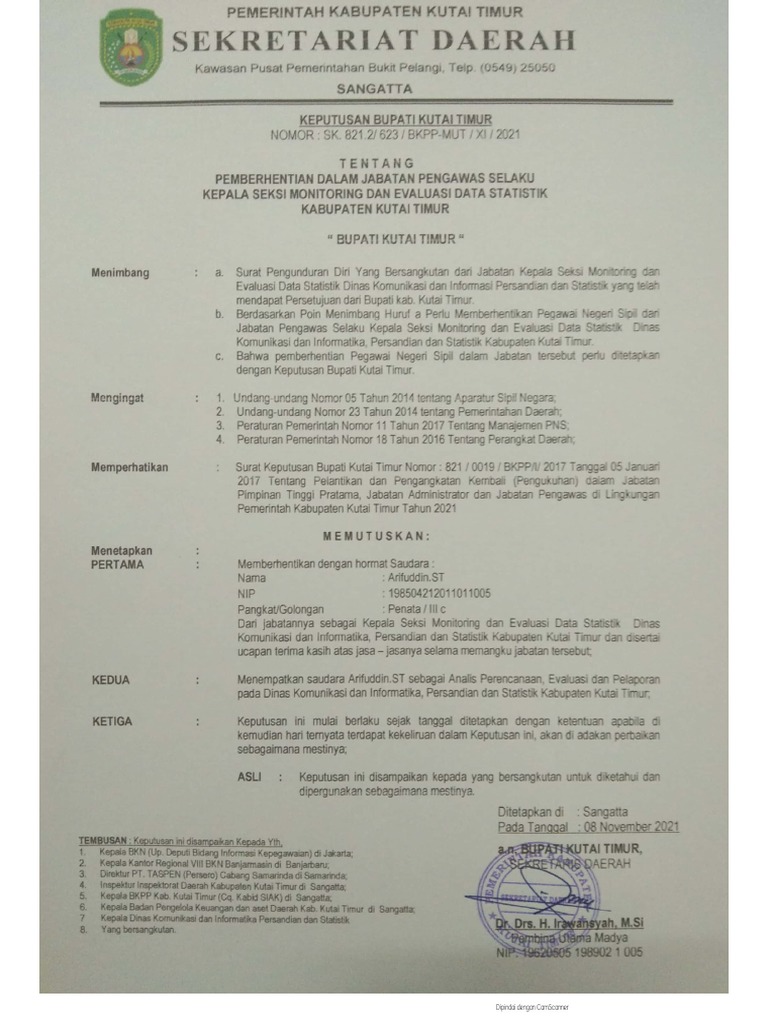 Contoh SK Pemberhentian Dari Jabatan Pengawas | PDF