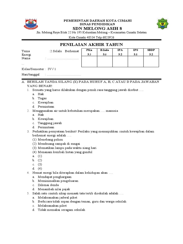 Soal PTS Ganjil Tema 2 | PDF | Sains & Matematika | Teknologi & Rekayasa