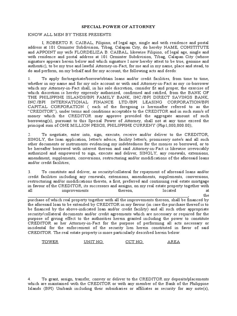 Spa Bpi | PDF | Power Of Attorney | Loans
