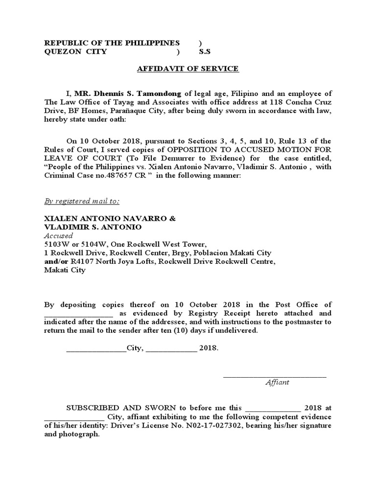 Legal Affidavit of Service | PDF