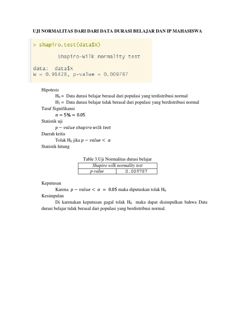 Uji Normalitas Dari Dari Data Durasi Belajar Dan Ip Mahasiswa-1 | PDF ...