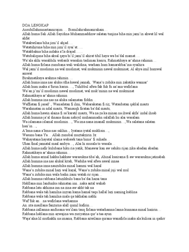 Doa Lengkap | PDF | Semitic Words And Phrases | Abrahamic Religions
