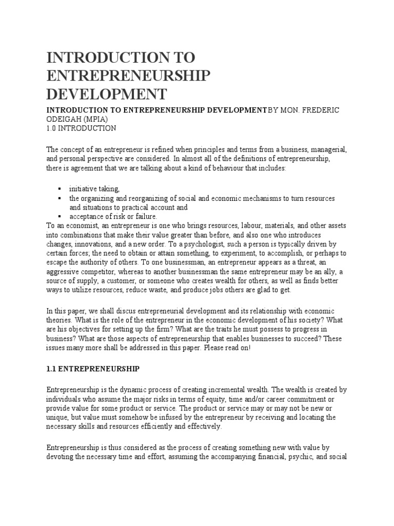 Introduction To Entrepreneurship Development | PDF | Entrepreneurship ...