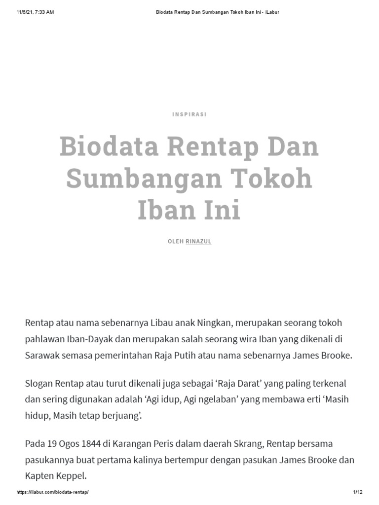 Biodata Rentap Dan Sumbangan Tokoh Iban Ini - Ilabur | PDF
