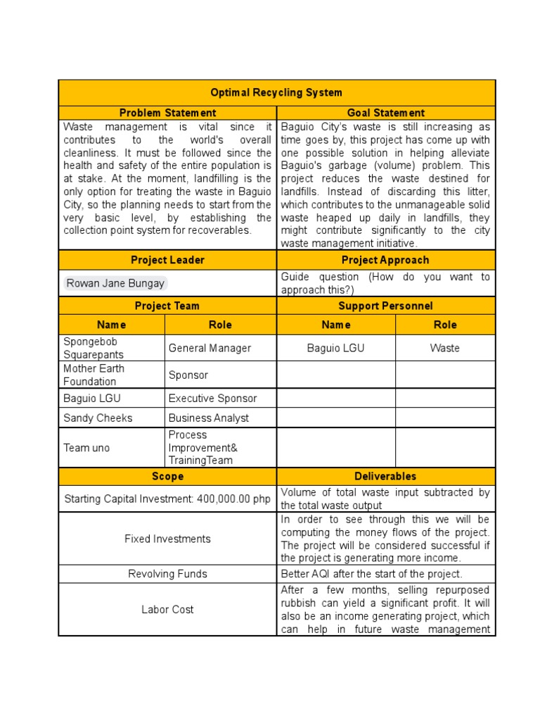 Optimal Recycling System Problem Statement Goal Statement | PDF | Waste ...