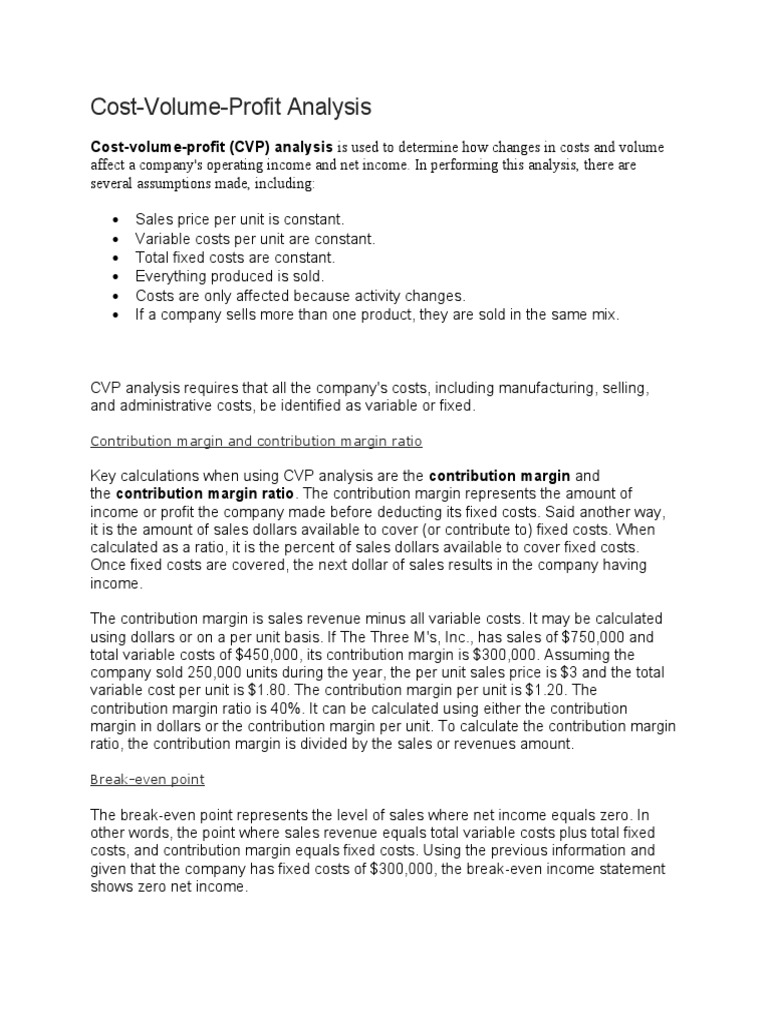 Cost Volume Profit Analysis | PDF