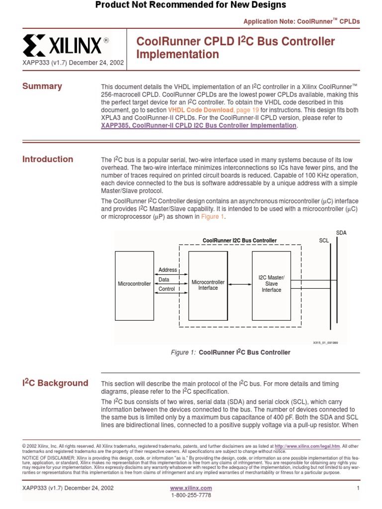 Xapp385, Coolrunner-Ii CPLD I2C Bus Controller Implementation | PDF | Electronic Engineering ...