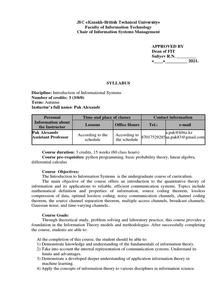 Syllabus IT 2021 | PDF | Information | Data Compression
