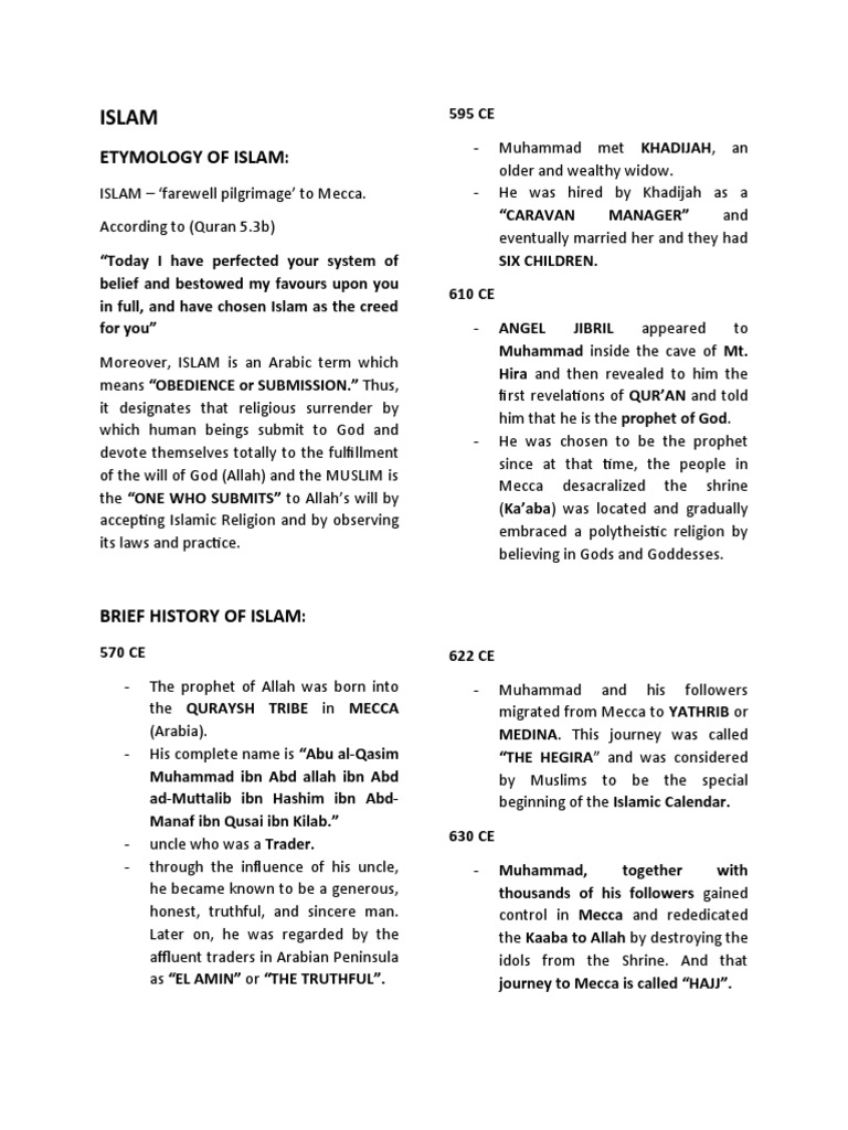 Islam Notes | PDF | Muhammad | Prophets And Messengers In Islam