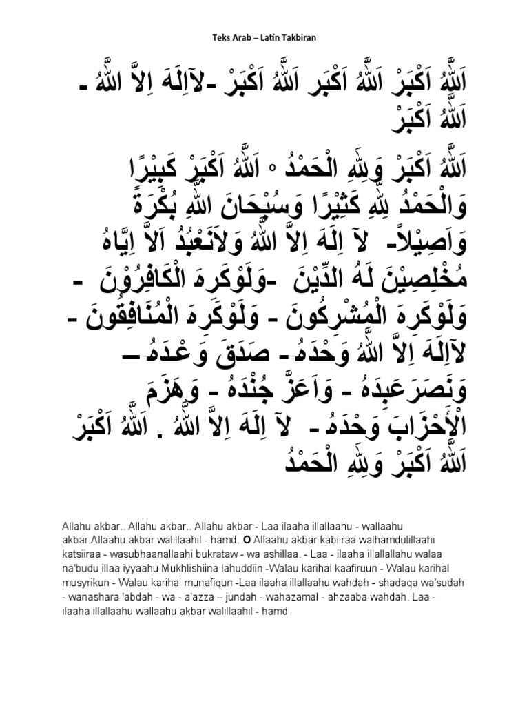 Teks dan Lirik Takbiran Lengkap | PDF | Language Arts & Discipline