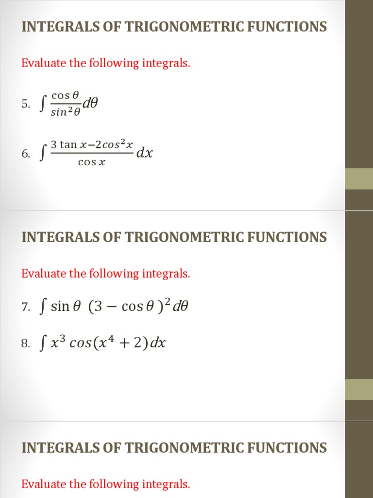 Trigonometric Function Integrals Guide | PDF