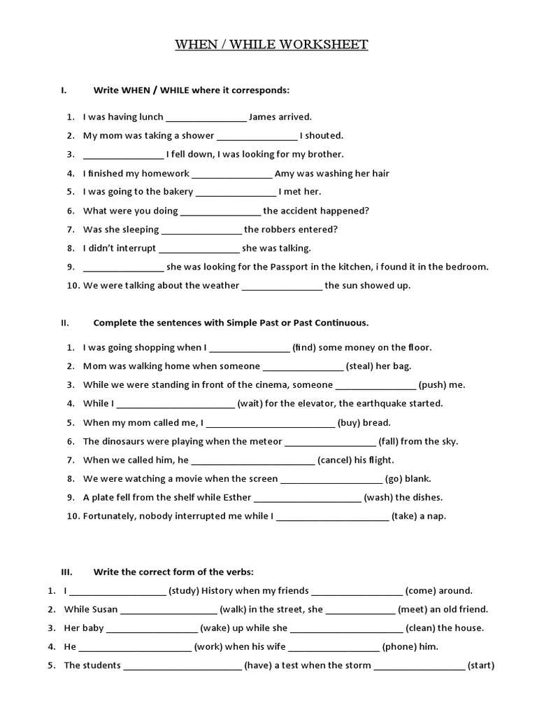 When / While Worksheet | PDF