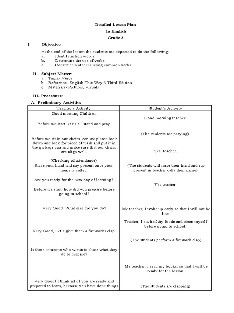 Detailed Lesson Plan in English Grade 3 I-Objective: A. B. C. II ...