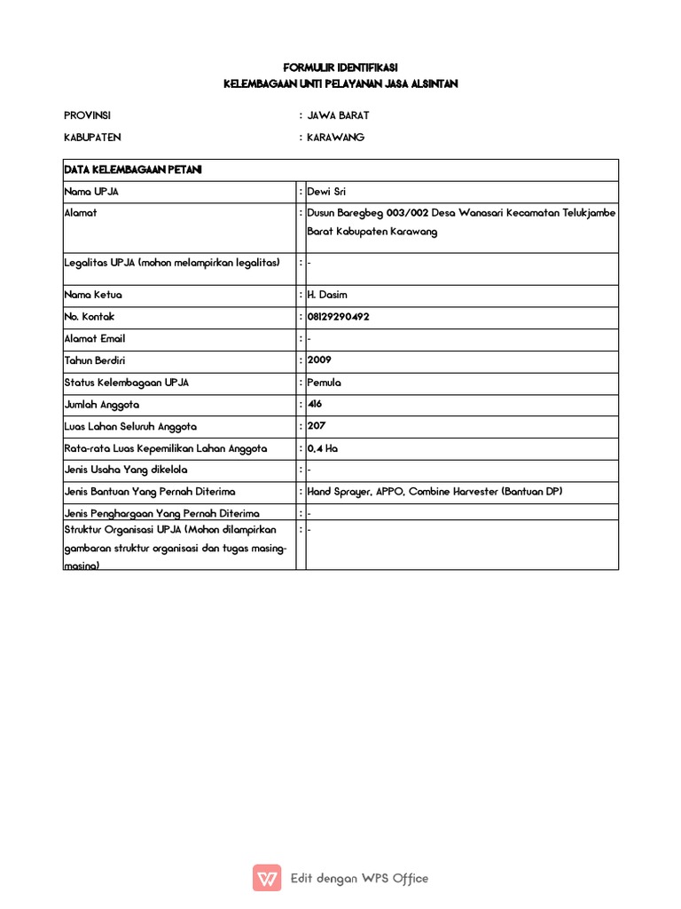Identifikasi UPJA Dewi Sri Karawang | PDF