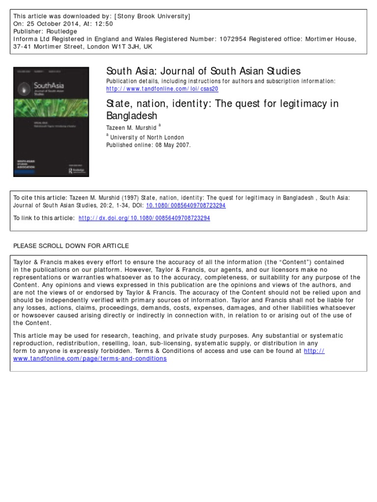 South Asia: Journal of South Asian Studies | PDF | Bangladesh | Pakistan