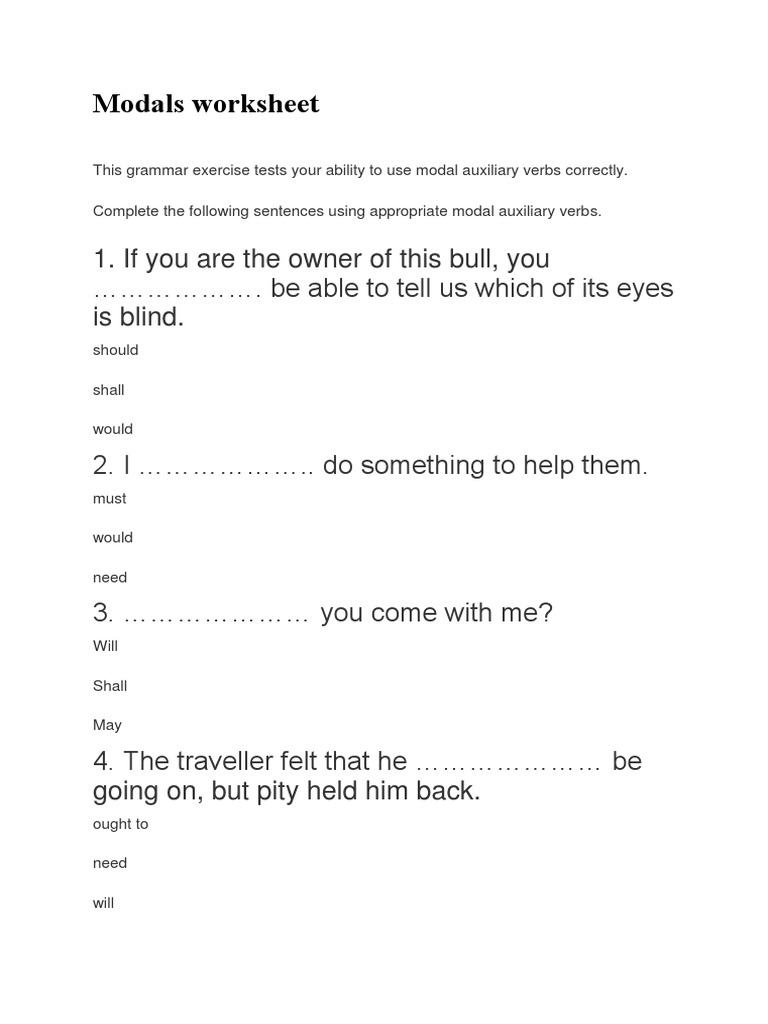 Modals Worksheet | PDF | Linguistics | Grammar