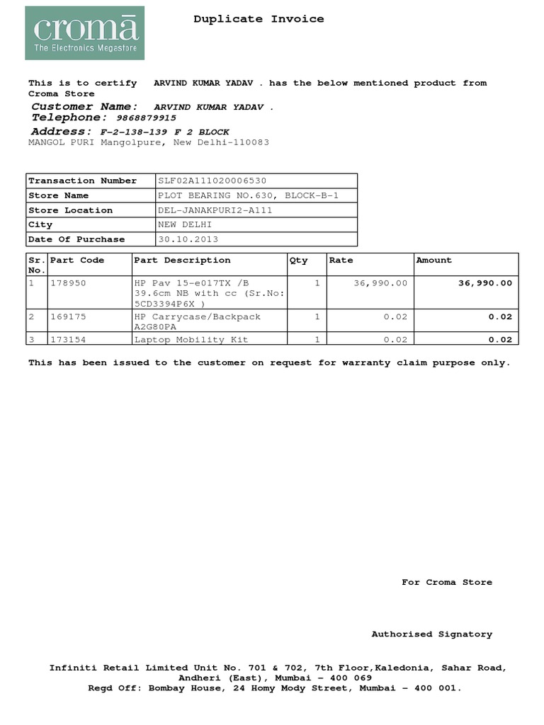 Duplicate invoice details | PDF