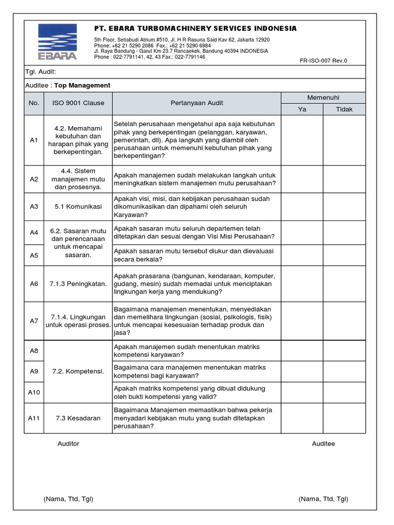 Audit Form - Top Management | PDF