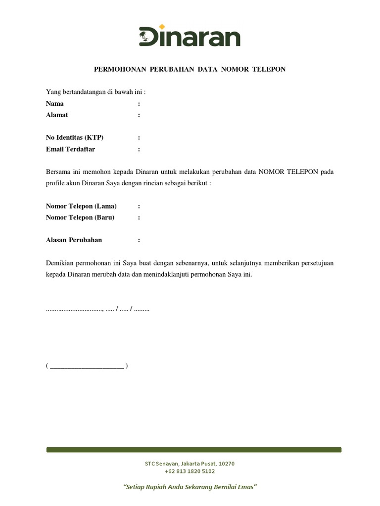 Form Perubahan Data Nomor TLP Dinaran | PDF