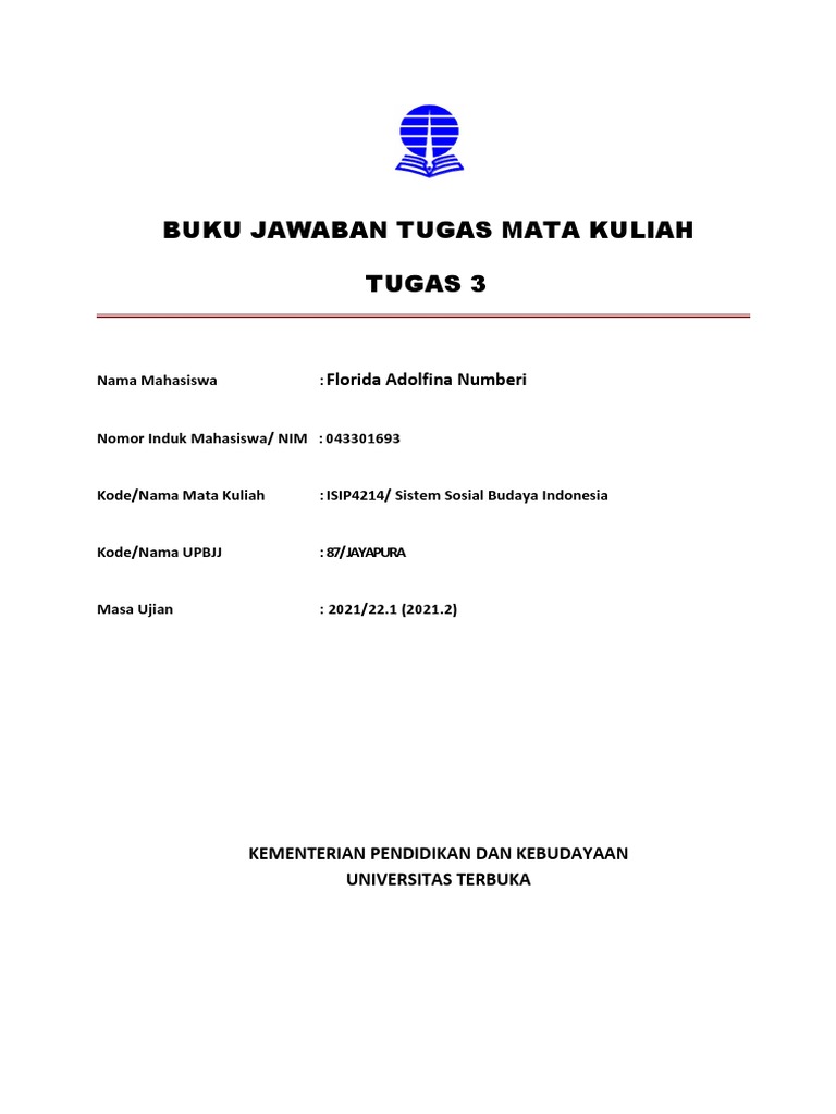 BJT - Tugas3 - ISIP4214 Sistem Sosial Budaya Indonesia - Florida A Numberi | PDF
