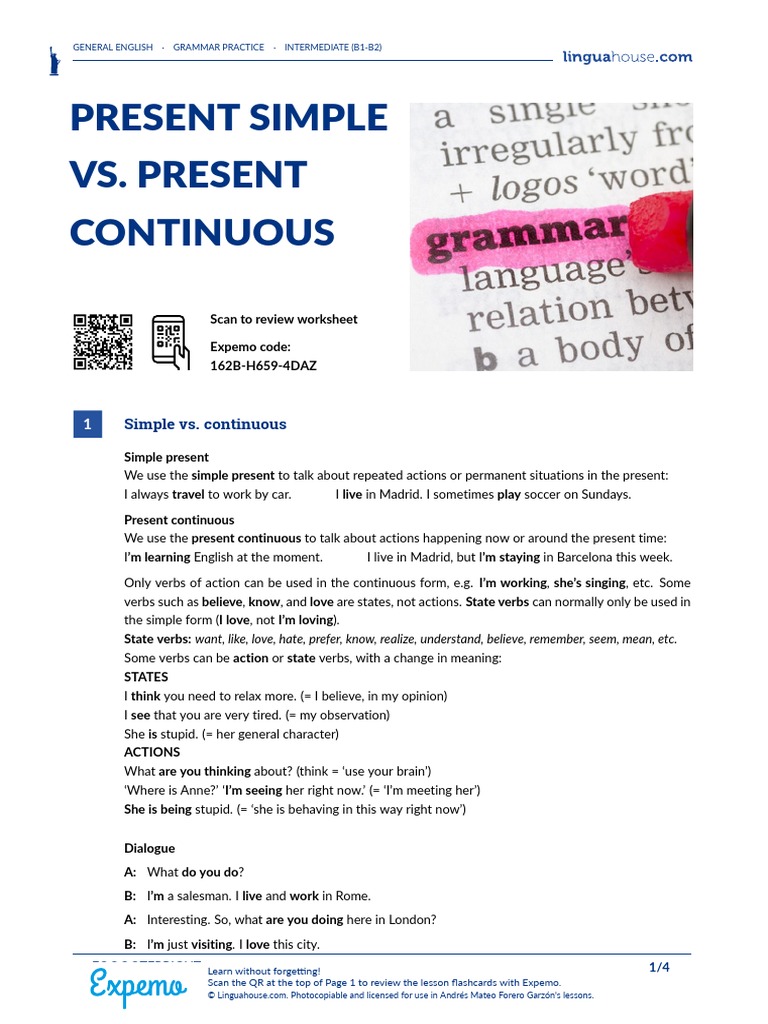 Present Simple Vs Present Continuous American English Student Ver2 | PDF