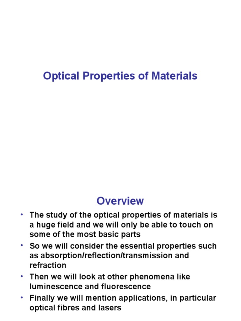 Optical Properties of Material | PDF | Laser | Optical Fiber