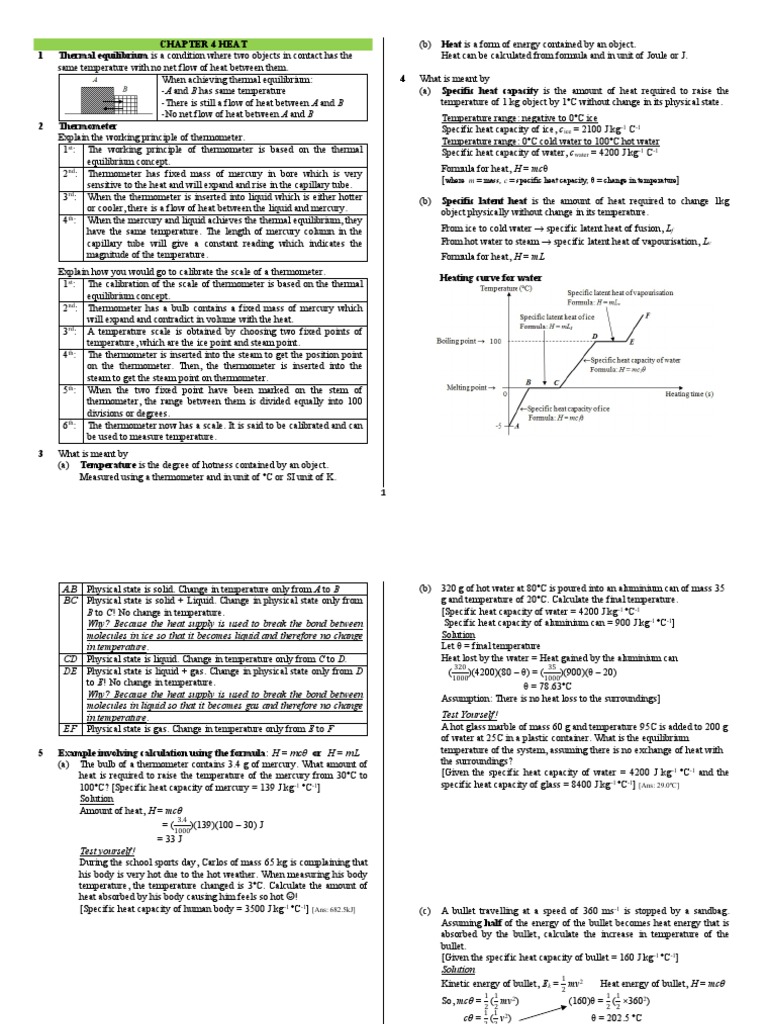 Physics Form 4 Chapter 4 Heat Note | PDF | Temperature | Heat