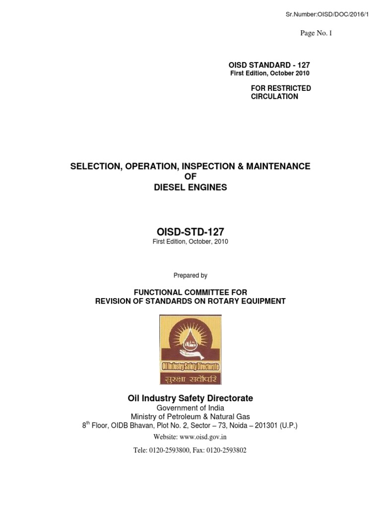Oisd STD 127 | PDF | Engines | Diesel Engine