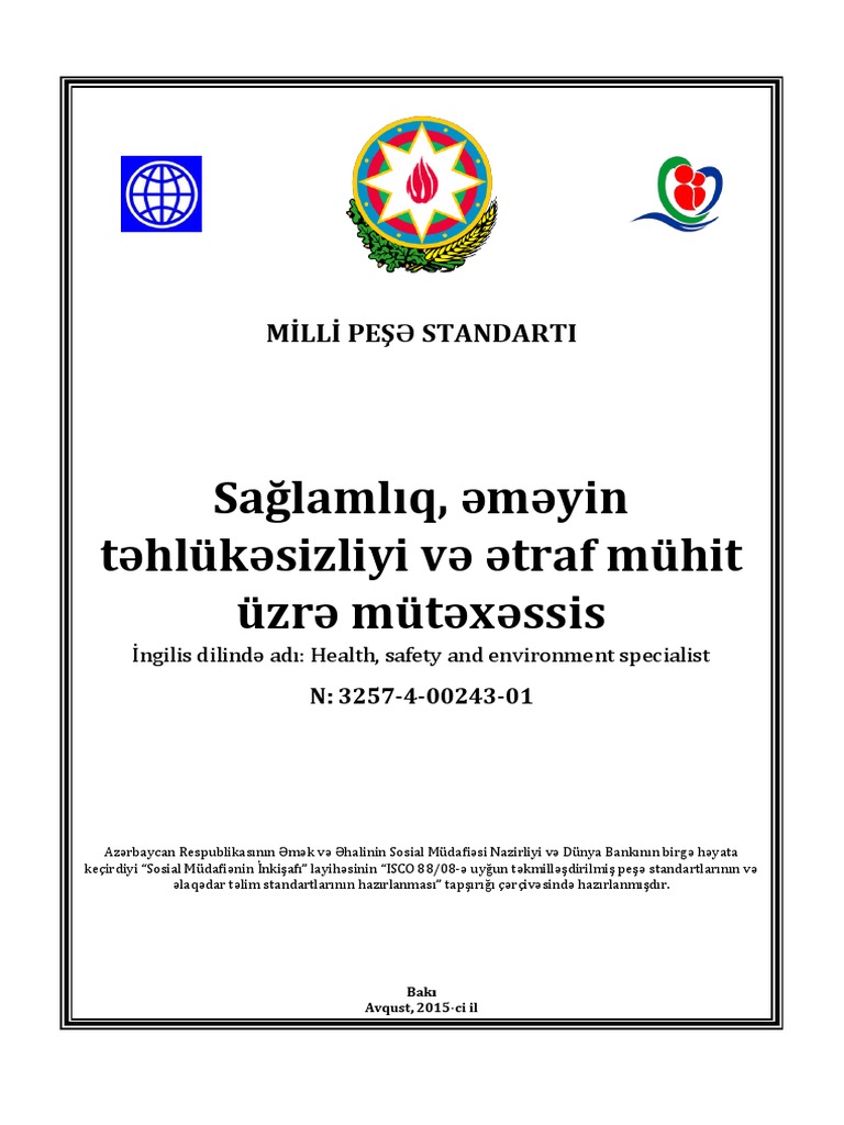 3257-4-00243-01 - Sağlamlıq, - Əməyin - Təhlükəsizliyi - VƏ - Ətraf - Mühit - Üzrə - Mütəxəssis ...