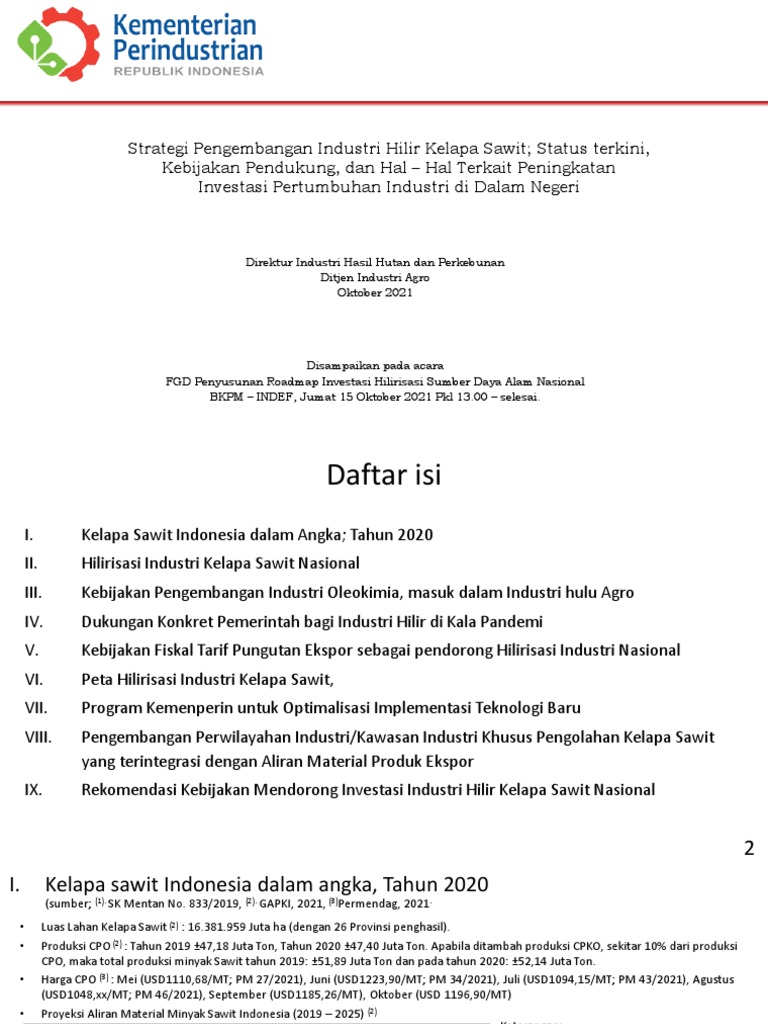 Bahan Presentasi Roadmap Sawit, BKPM 15 Oktober 2021 | PDF