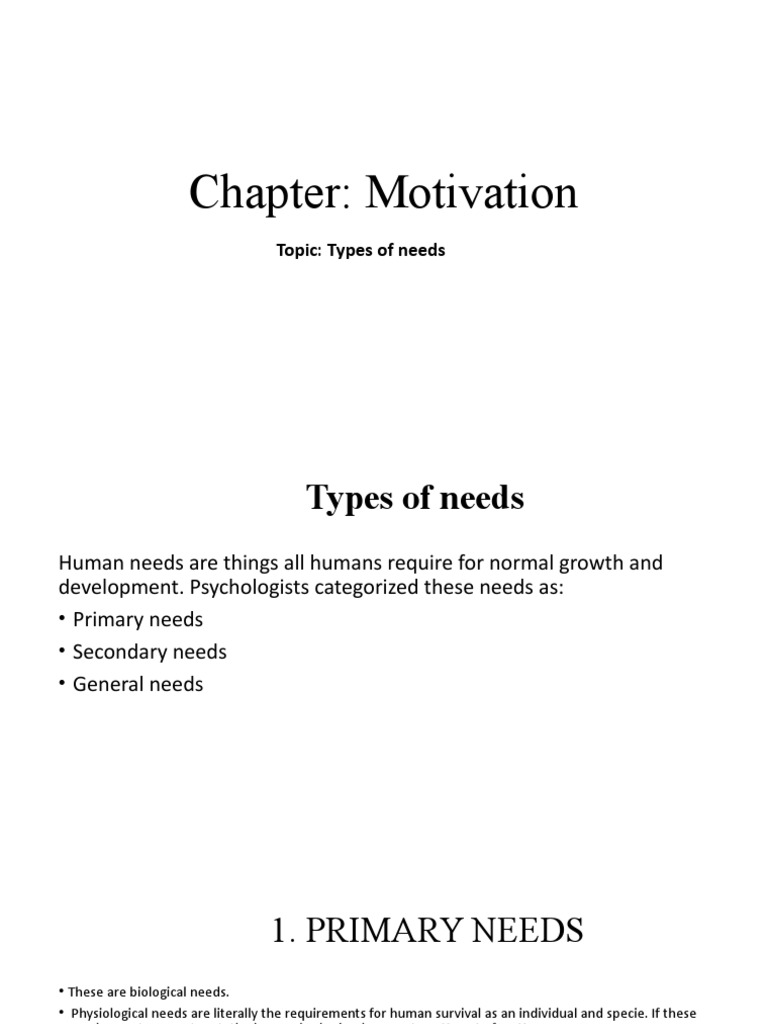 Chapter: Motivation: Topic: Types of Needs | PDF | Self Esteem | Psychology
