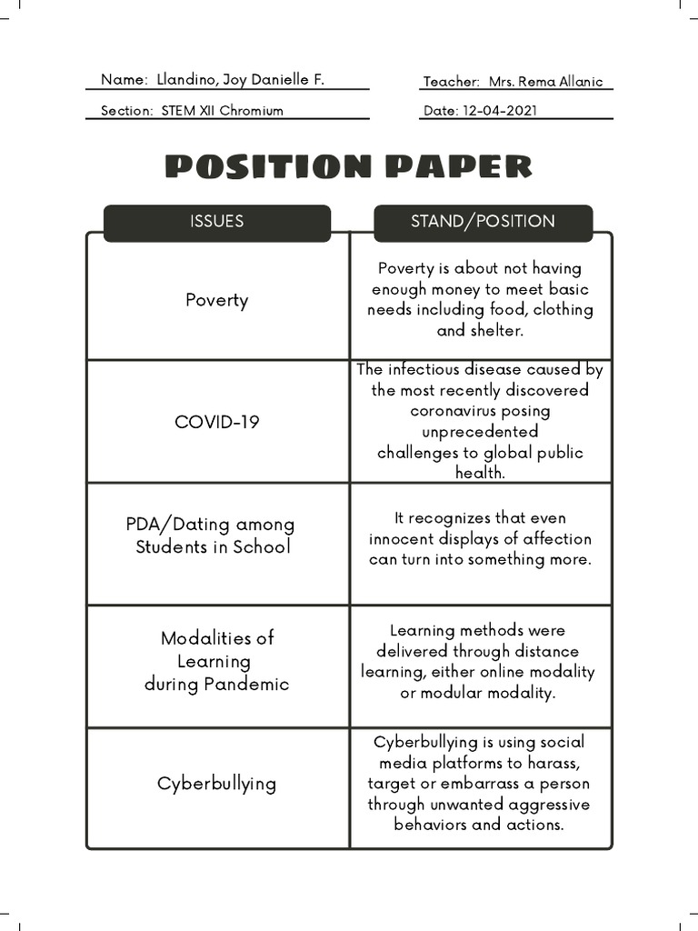 Position Paper: Poverty | PDF | Poverty | Poverty & Homelessness