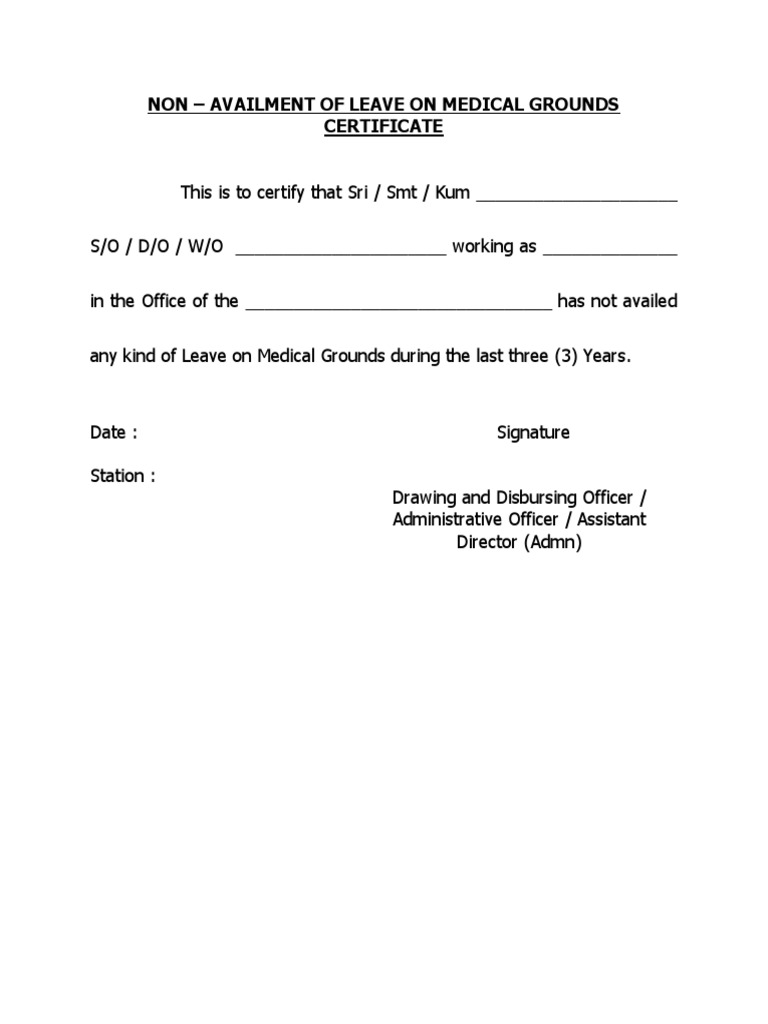 Non - Availment of Leave On Medical Grounds Certificate | PDF