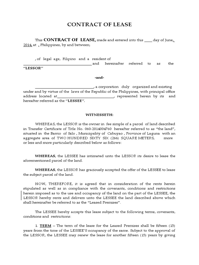 Sample Contract of Lease | PDF | Lease | Breach Of Contract