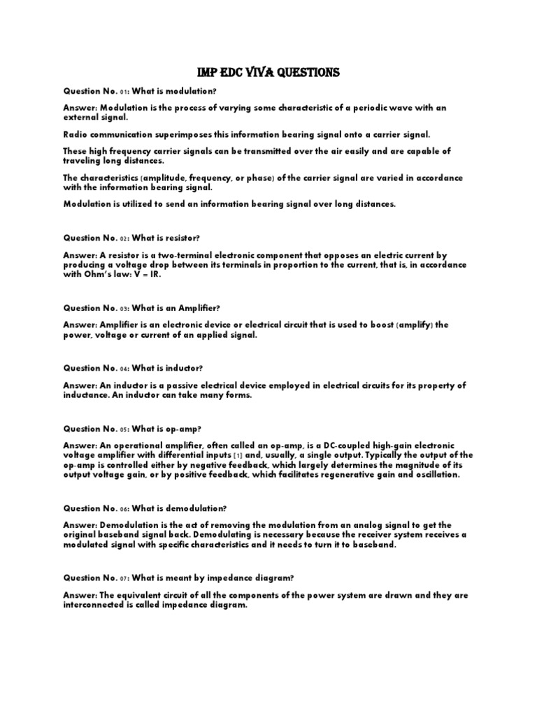 EDC Viva Questions | PDF | Modulation | Amplifier