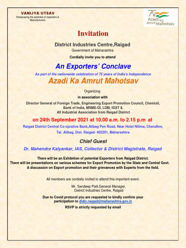 Raigad - Invitation - Exporters Conclave | PDF | Economies | Business