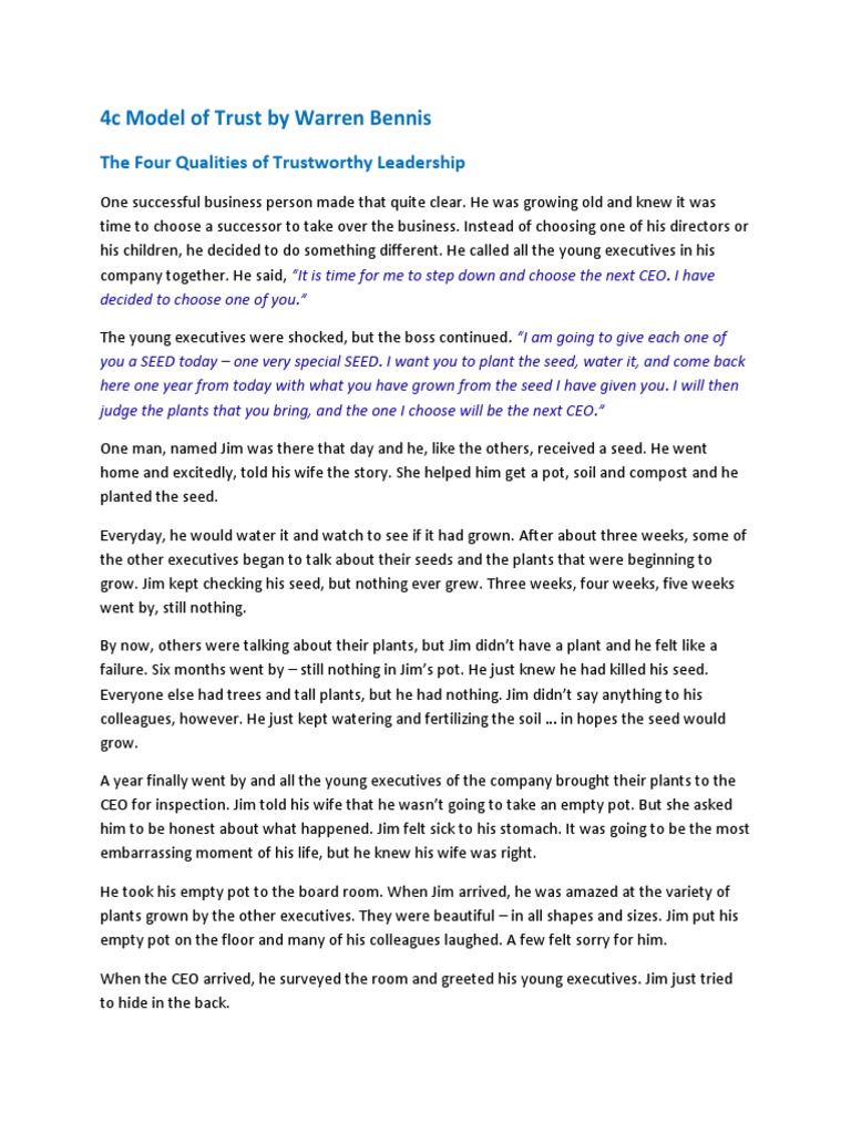 W5-Model of Trust by Bennis-4C | PDF | Leadership