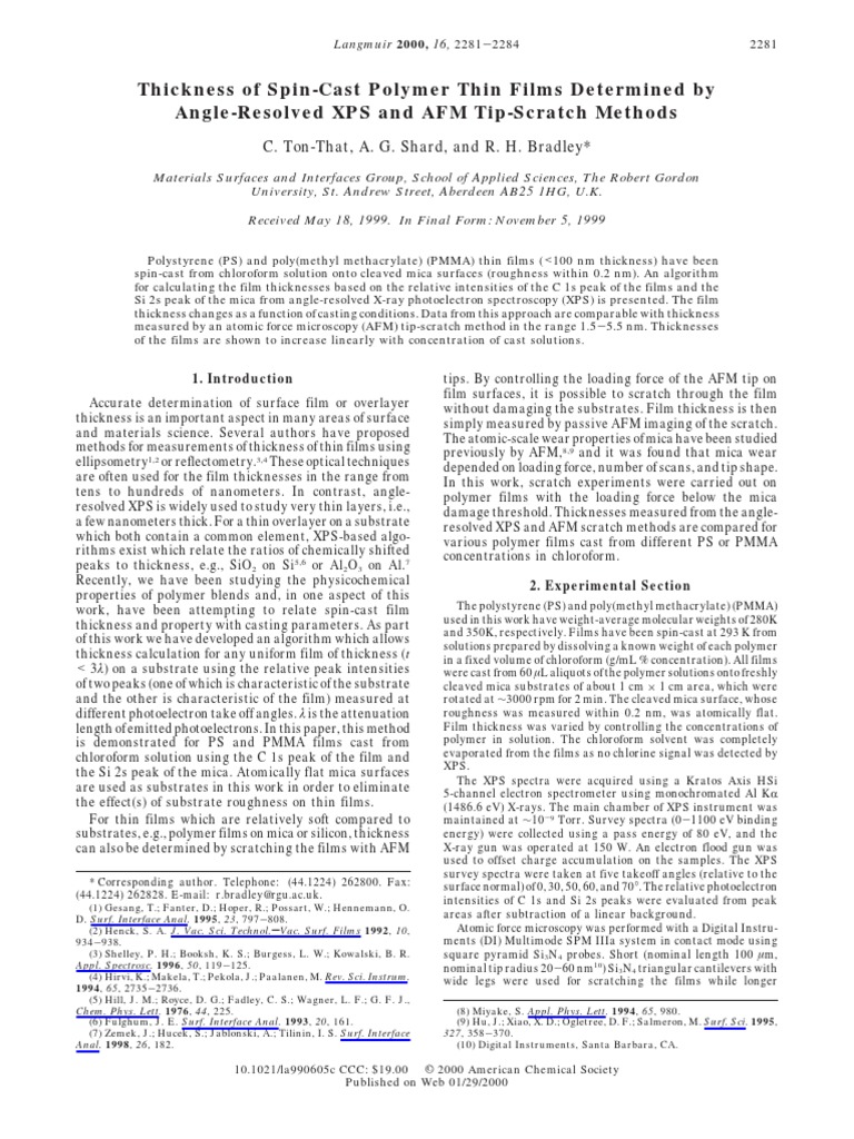 Thickness of Spin-Cast Polymer Thin Films Determined by Angle-Resolved ...